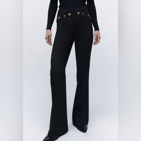 Pants & Jumpsuits | New Zara Metal Buttoned Flared Pants In Size L ...